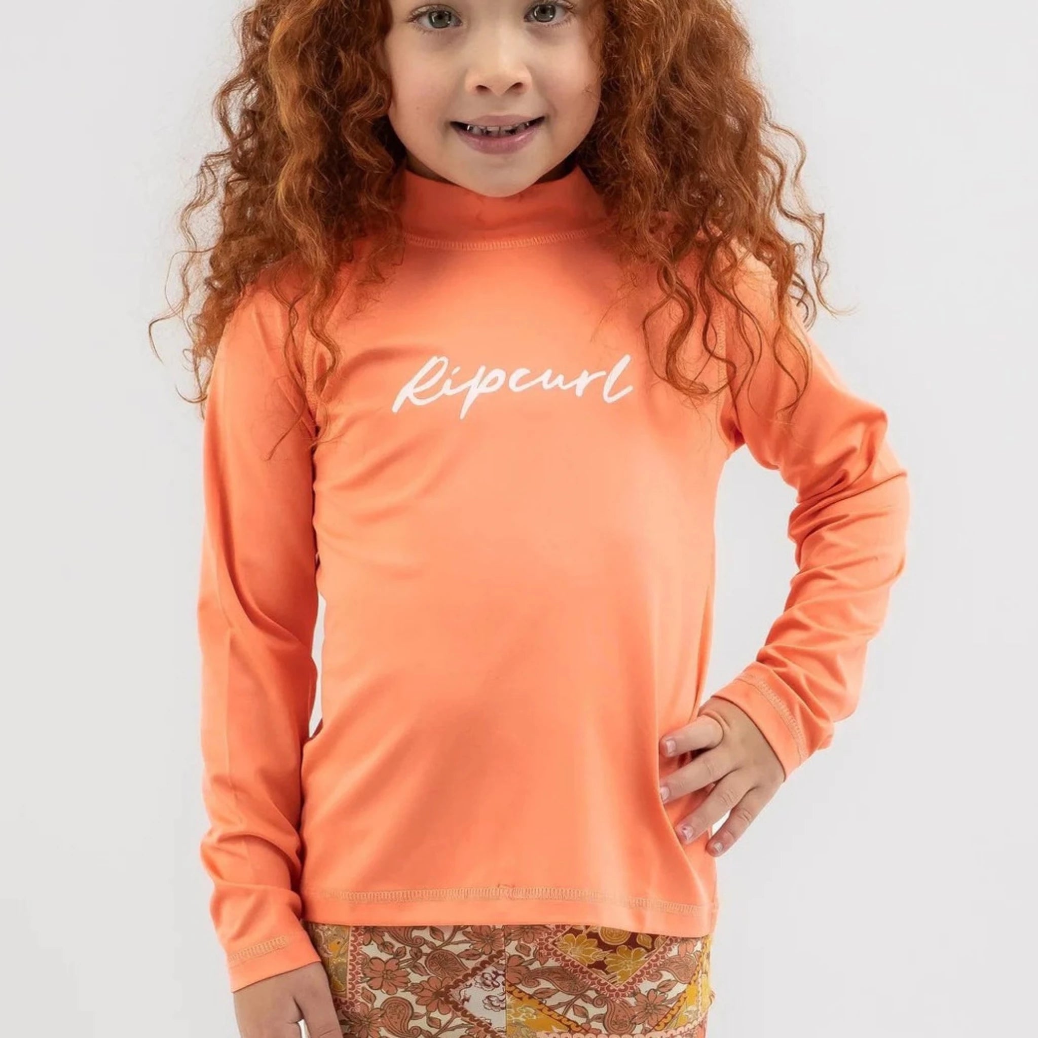 Rip Curl Girls Script Short Sleeve Rash Vest - Salmon | Rapid Surf ...